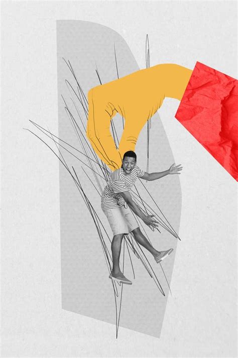 Vertical Collage Creative Poster Black White Filter Hand Hold Man Excited Happy Smile Comics