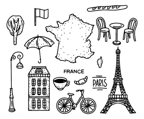 낙서 프랑스 라인 아트 요소 클립 아트 프리미엄 벡터