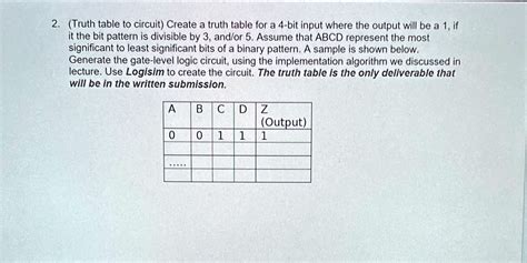 2 Truth Table To Circuit Create A Truth Table For A 4 Bit Input Where The Output Will Be A 1