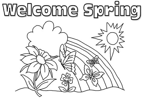 Welcome Spring With Rainbow Coloring Page Download Print Or Color Online For Free