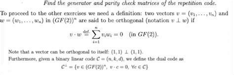Find The Generator And Parity Check Matrices Of The