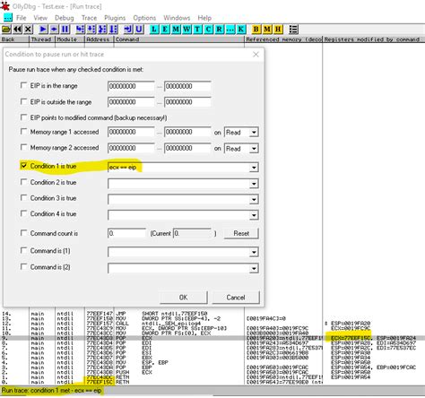 Ollydbg How To Set A Conditinal Breakpoint For A Register Gets Special Value Reverse