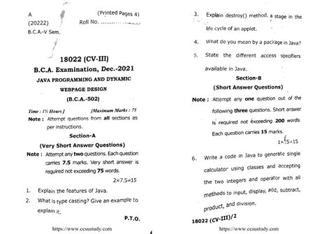 bca 5 sem java programming and dynamic webpage design 18022 cv3 dec