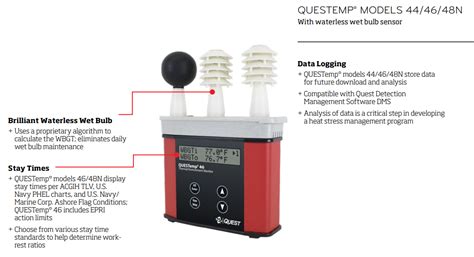 TSI Quest QUESTemp 44 46 48N Waterless Wet Bulb Area Heat Stress Monitors Keison Products