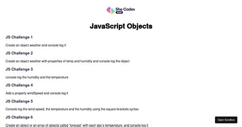 Javascript Objects Codesandbox