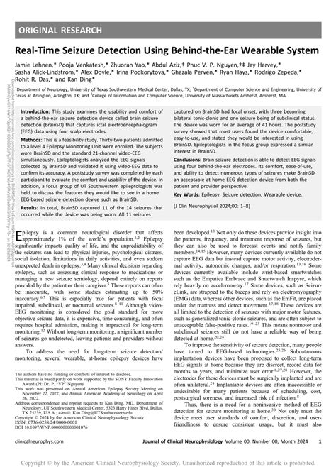 Pdf Real Time Seizure Detection Using Behind The Ear Wearable System