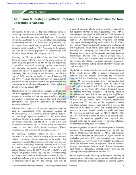 Pdf The Fusion Multistage Synthetic Peptides As The Best Candidates