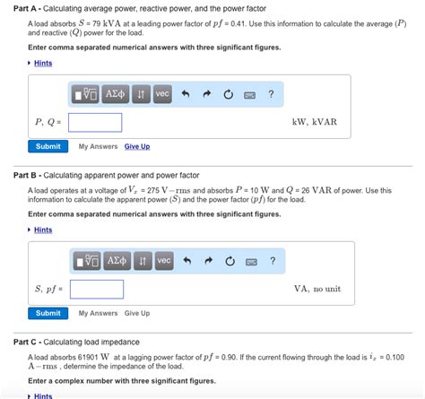 Solved Part A Calculating Average Power Reactive Power