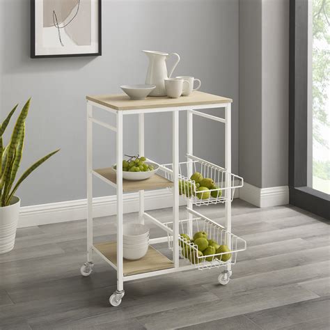 Latitude Run® White Wood And Metal Small Kitchen Cart Wayfair