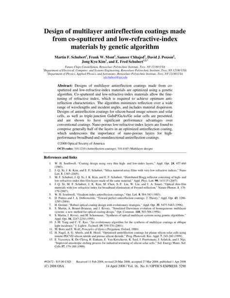 Pdf Design Of Multilayer Antireflection Coatings Made From Co Sputtered And Low Refractive