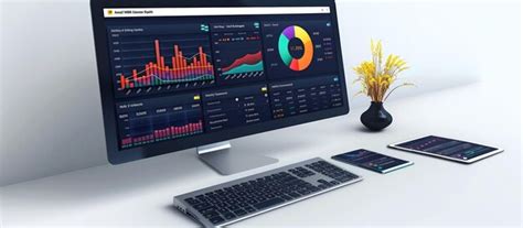 Modern Workspace With Data Analytics Display Premium Ai Generated Image