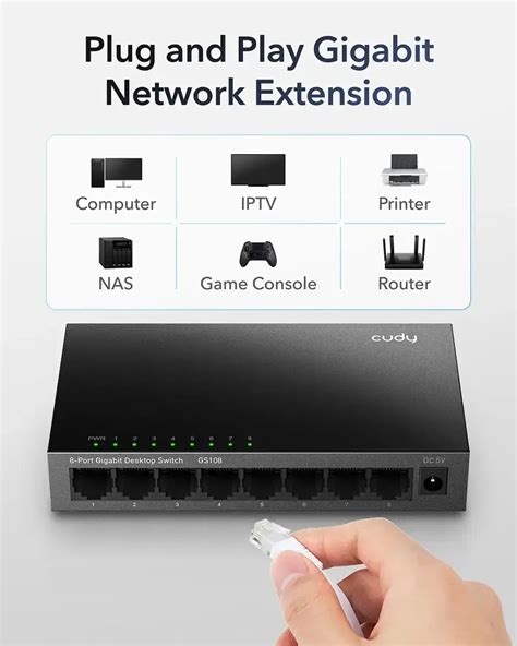 Cudy Gs108 8 Port Gigabit Unmanaged Network Switch Ethernet Splitter Plug And Play Metal
