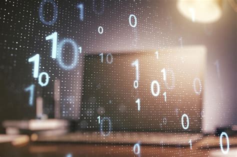 Premium Photo Double Exposure Of Creative Abstract Binary Code Hologram On Laptop Background