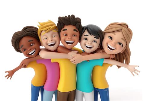 Diverse Group Hugging Friendship Day White Background 3d Animation Celebrating Together
