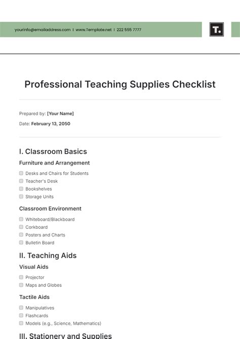 Free Professional Teaching Supplies Checklist Template To Edit Online