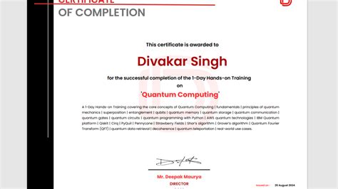 Certificate Of Quantum Computing