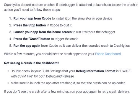 ios crashlytics is not sending crash report from iphone stack overflow