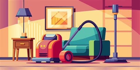 Premium Vector A Cartoon Of A Vacuum Cleaner In A Living Room