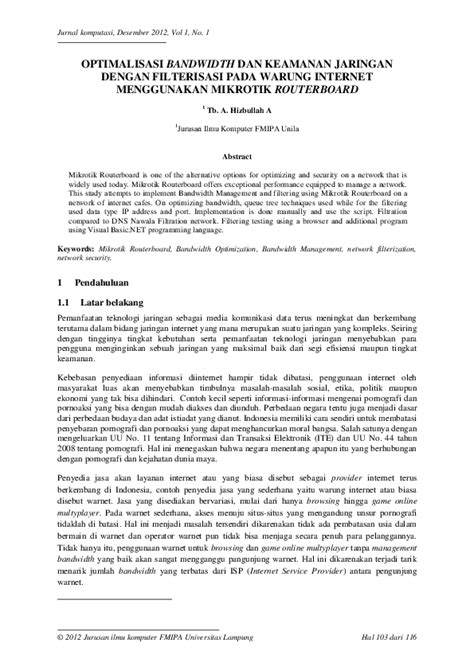 Pdf Optimalisasi Bandwidth Dan Keamanan Jaringan Dengan Filterisasi Pada Warung Internet