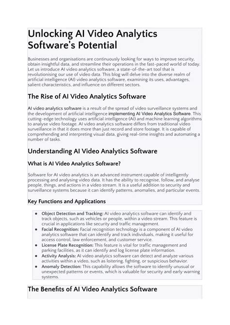 Ppt Unlocking Ai Video Analytics Softwaredocx Powerpoint