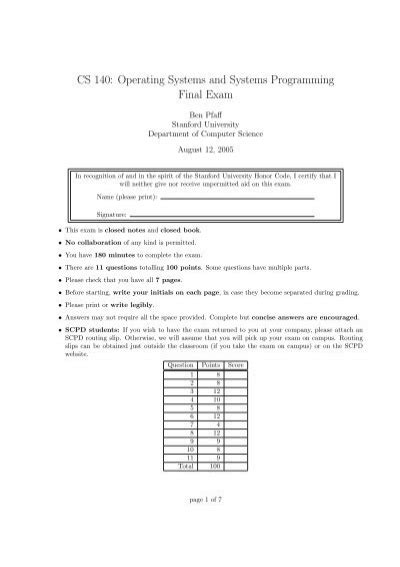 CS 140 Operating Systems And Systems Programming Final Exam