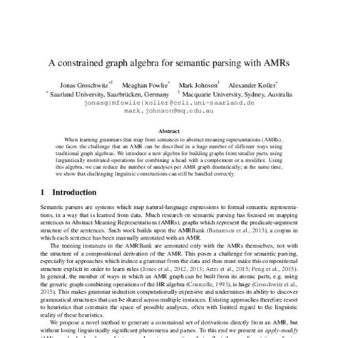 A Constrained Graph Algebra For Semantic Parsing With Amrs Acl Anthology