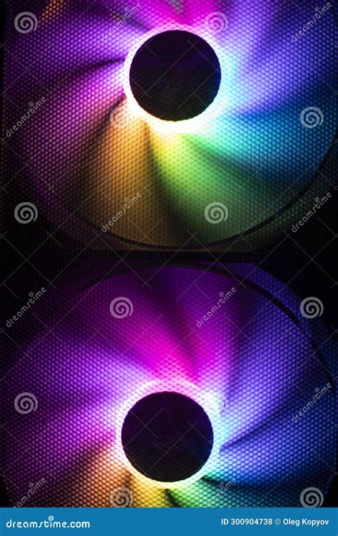 Colored Fan In The Computer LED Lighting In The System Unit Stock