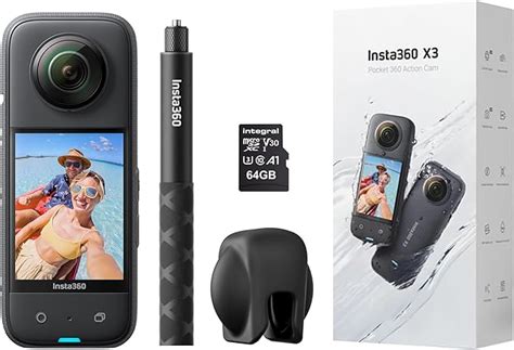 Insta X Degree Action Camera PREMIUM Kit Includes Invisible Selfie Stick Lens Cap