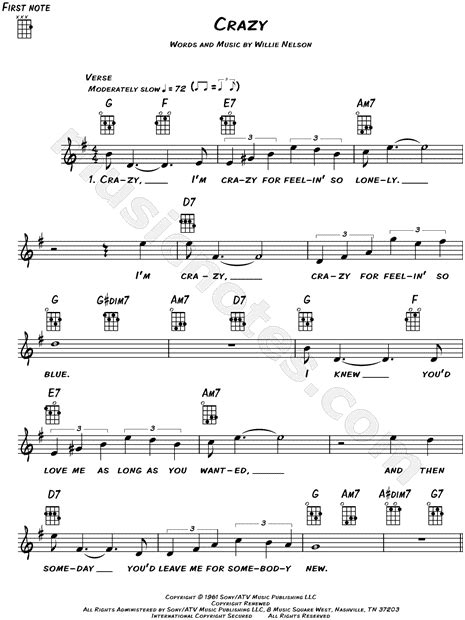 Patsy Cline Crazy Sheet Music Leadsheet In Bb Major Transposable Download And Print Lead