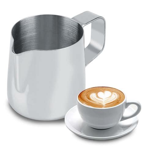 Alvinlite 스테인리스 스틸 우유 거품 피처 흘림 방지 스팀 밀크 커피 카푸치노 라떼 아트 저그 컵 티몬