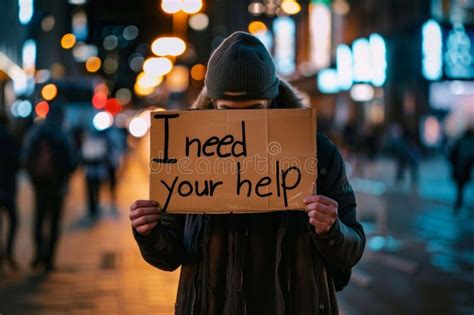 Anonymous Request For Help In The City Night Generative Ai Stock