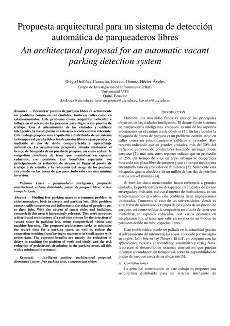 Pdf An Architectural Proposal For An Automatic Vacant Parking Detection System