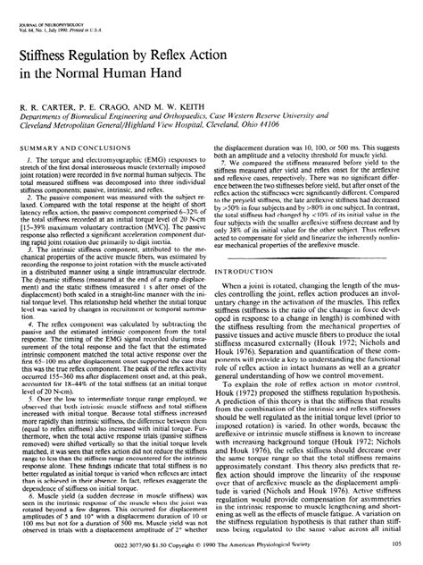 Pdf Stiffness Regulation By Reflex Action In The Normal Human Hand