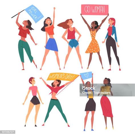 3월 8일 여성들이 권리 세트 권한 부여 운동 세계 여성의 날 벡터 일러스트레이션을 위해 싸우는 8 9 살에 대한 스톡 벡터 아트 및 기타 이미지 Istock