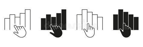 Hand Interacting With Bar Chart Line And Solid Icon Set Data Analysis