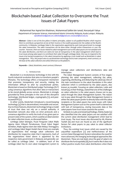 Pdf Blockchain Based Zakat Collection To Overcome The Trust Issues Of Zakat Payers