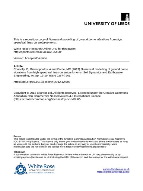 Numerical Modelling Of Ground Borne Vibrations From High Speed Rail Lines On Embankments Pdf