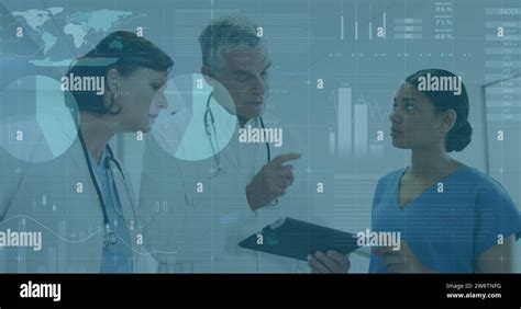 Image Of Data Processing Over Diverse Doctors Global Medicine Healthcare And Data Processing