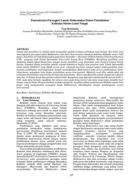 Pemanfaatan Perangkat Lunak Mathematica Dalam Perkuliahan Kalkulus