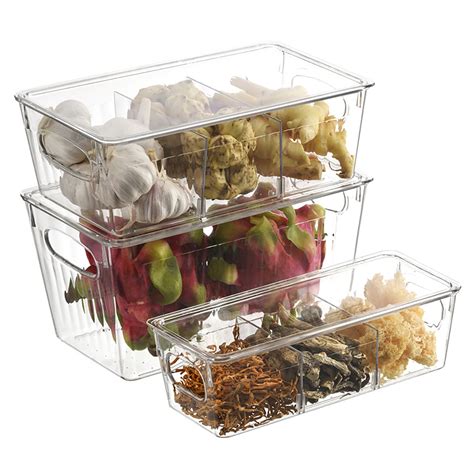 Homerr Food Storage Bin With Dividers Clear Plastic Storage Basket Food