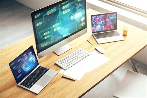 Premium Photo Modern Computer Monitor With Abstract Programming Language With World Map