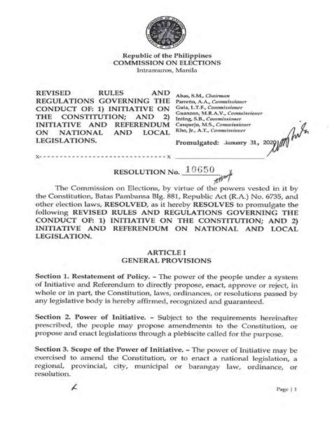 Comelec Resolution No 10650 S2020 Pdf