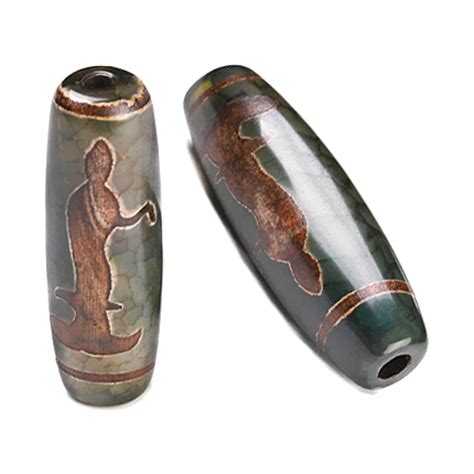 Бусина Дзи натуральный камень Агат серо зеленый экзотика Гуань Инь 0010833 цилиндр 30x12 мм