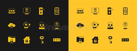 Set Mobile With Fingerprint Scanner House Under Protection Ringing Alarm Bell Old Key