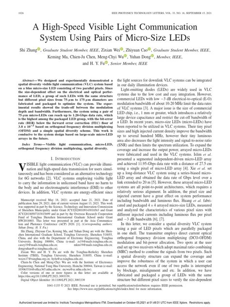 A High Speed Visible Light Communication System Using Pairs Of Micro Size Leds Pdf Signal To