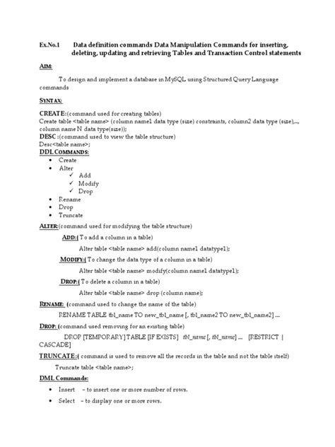 Dbms Lab Ex 1and 2 Download Free Pdf Databases Data Management