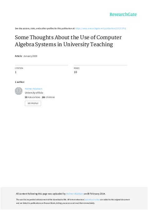 Pdf Some Thoughts About The Use Of Computer Algebra Systems In University Teaching