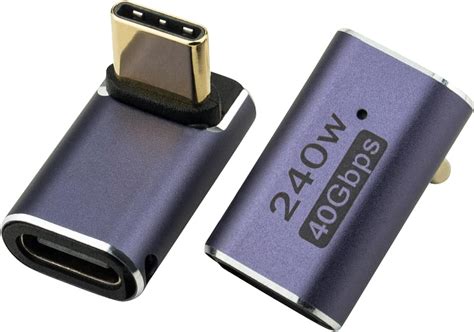 Leehitech 2 Pack 40gbps Usb C To Usb C Adapter 240w Fast Charging Right Angle Usb C Male To