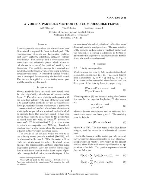 Pdf A Vortex Particle Method For Compressible Flows