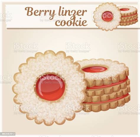 베리 Linzer 과자입니다 만화 벡터 일러스트입니다 음식과 음료와 요리에 대 한 재료의 시리즈 가루 설탕에 대한 스톡 벡터